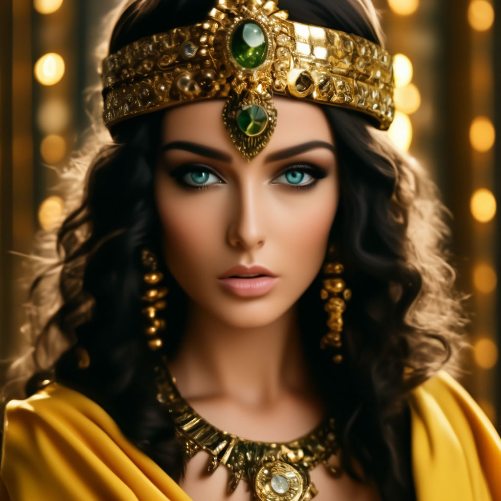 "Cleopatra, all made of diamonds, golden crown, bright beautiful big ...