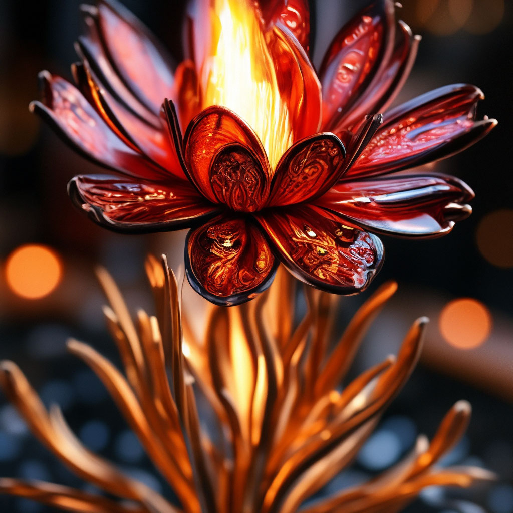 "An exquisite futuristic, filigree flame with a flower is created from ...