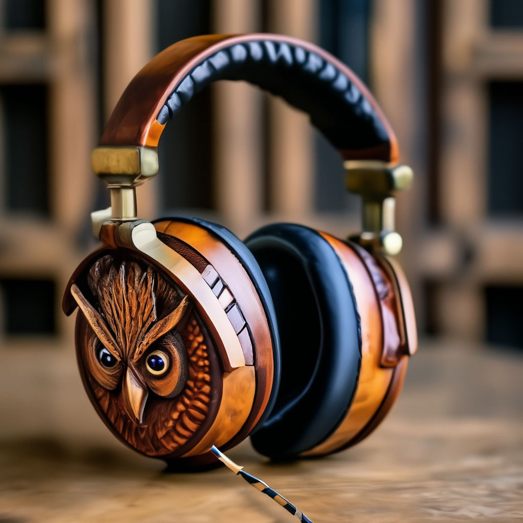 "Acoustic headphones with owl sewed from veg tan embossed leather ...