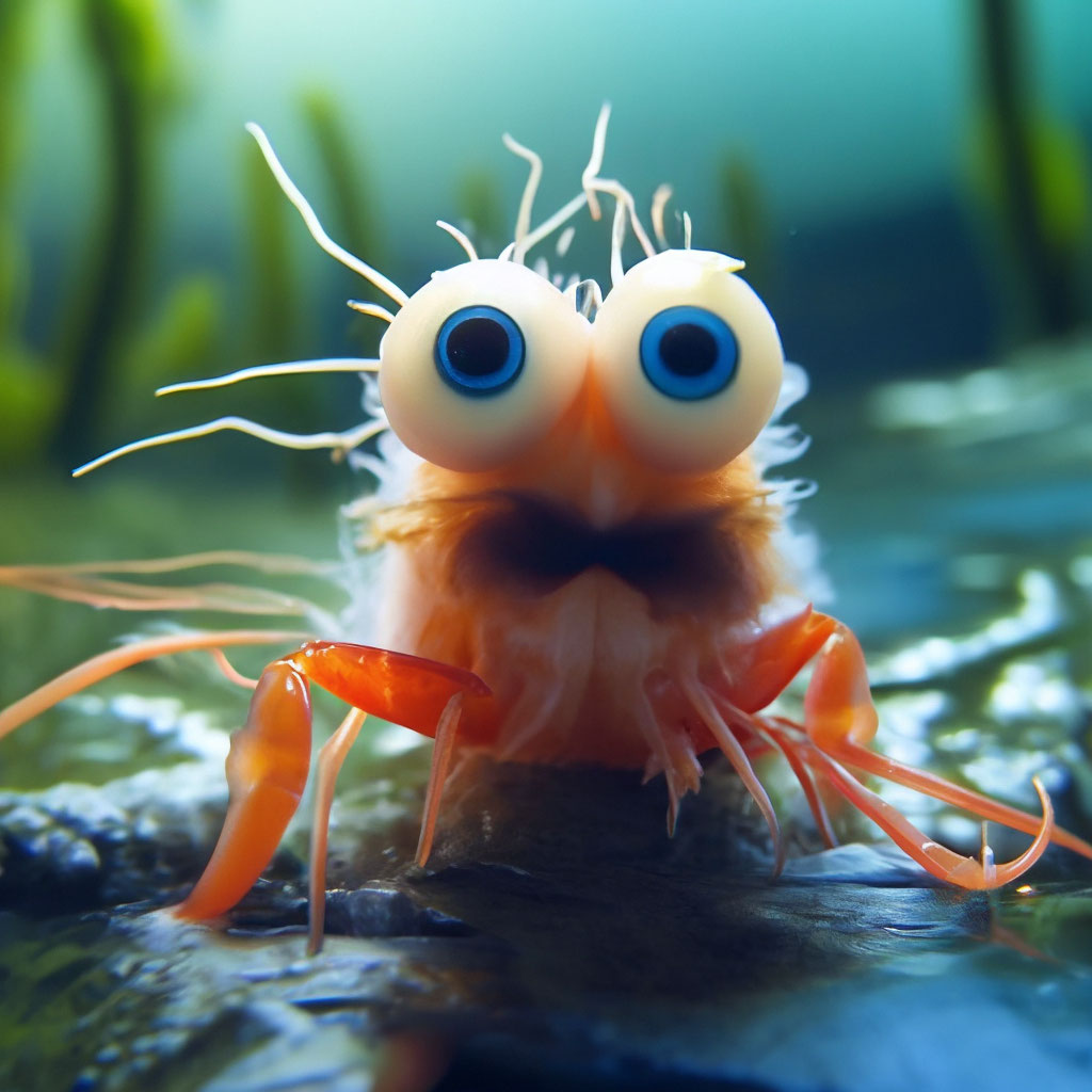 "Creep funny bug-eyed shrimp with a mustache/shaggy,/sitting in the ...