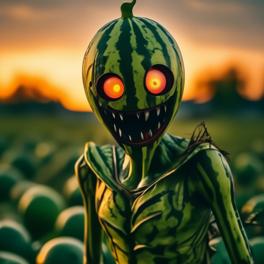 "Watermelon monster, tim burton style, horror, horror, mystery, close ...