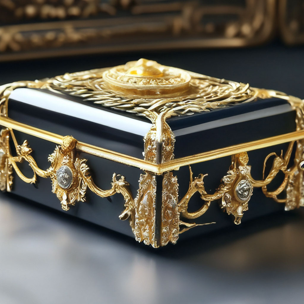 "The box is made of black shungite, decorated with gold threads of ...