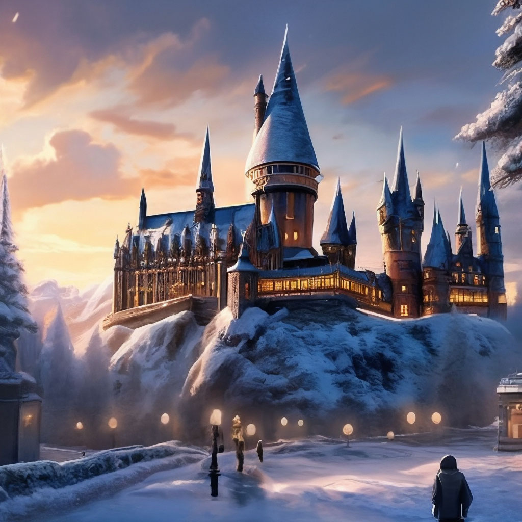 "Hogwarts In the early winter morning hyperrealism, aesthetically ...