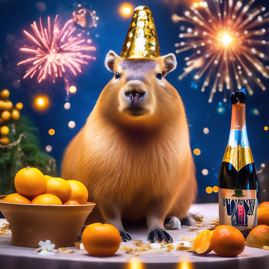 "How can you celebrate the New Year without a capybara" — image created ...