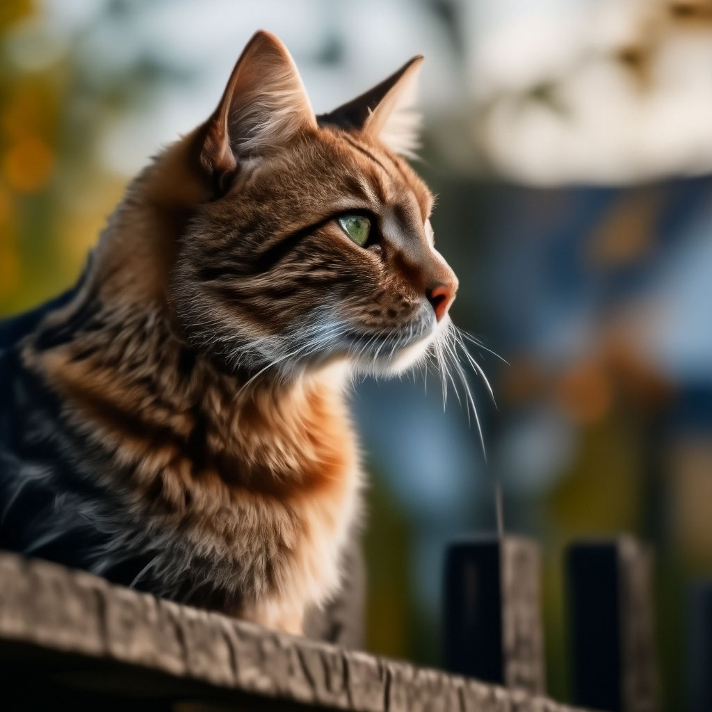 "The cat is sitting on the fence, watching the birds. , beautiful ...
