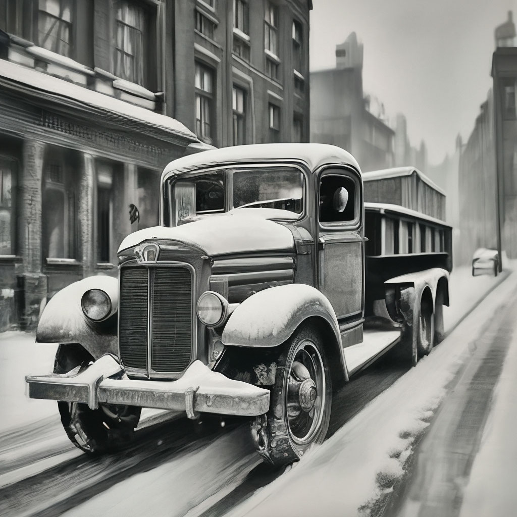 sketch art, postcard. a truck from the 30s. background of the old ...