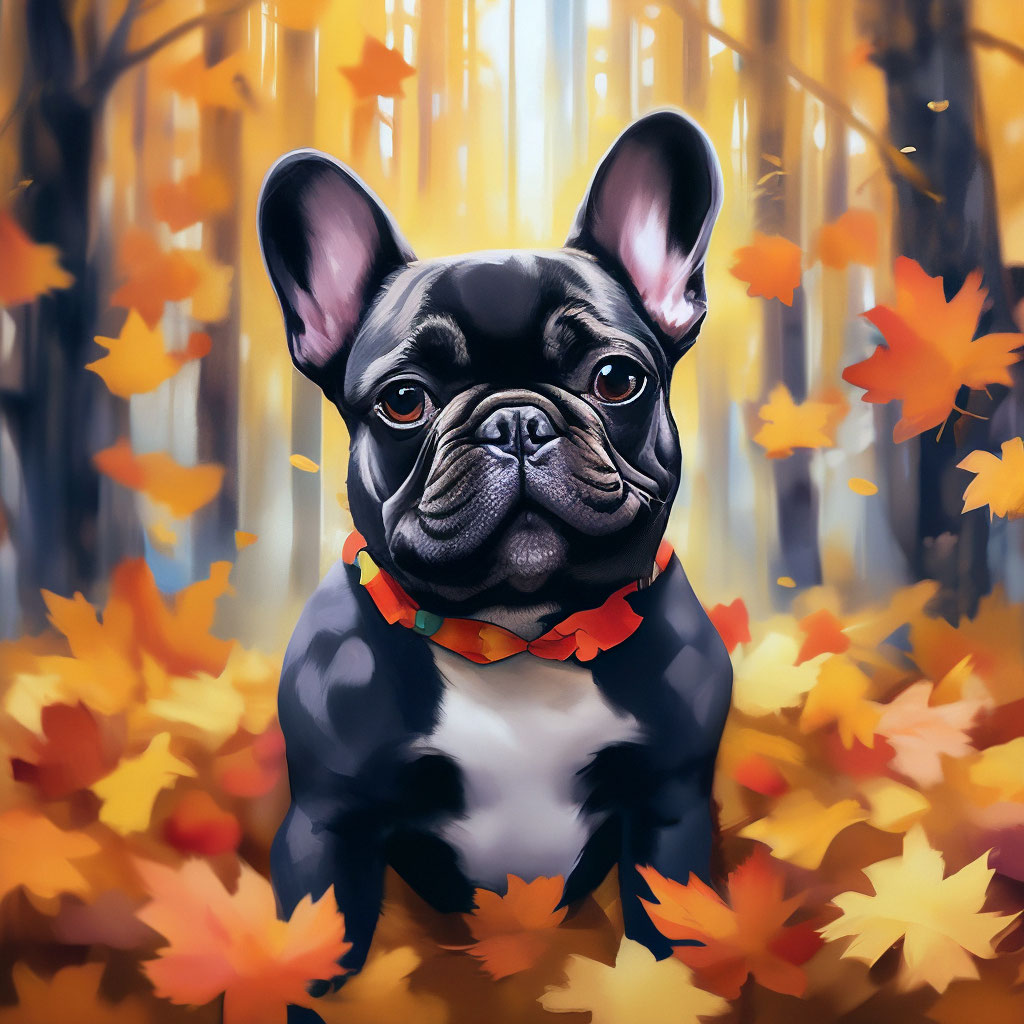 "French bulldog and autumn" — image created in Shedevrum