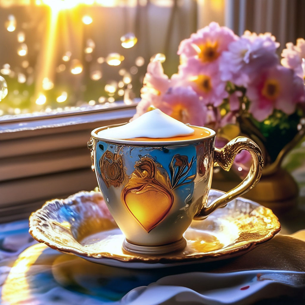 "Good morning! @magic&fireflies antique cup on a platter painted, with ...