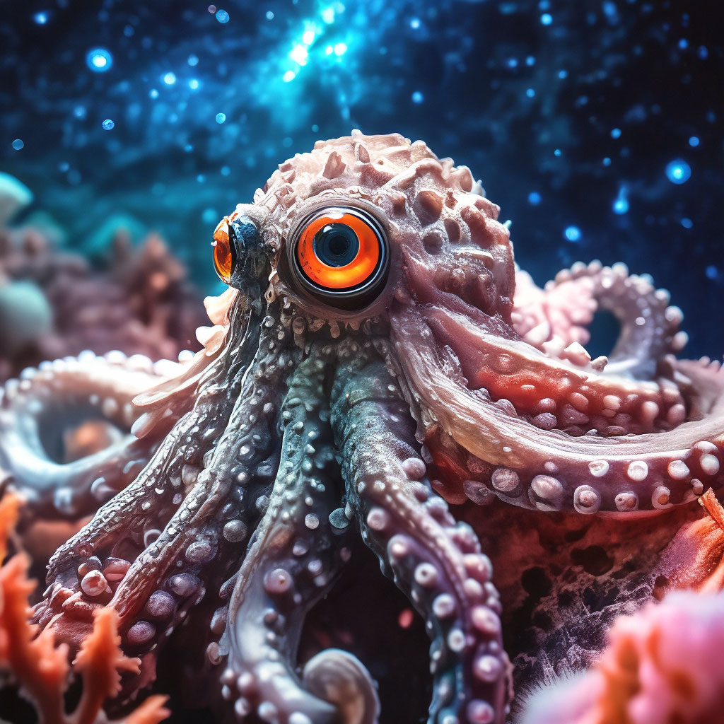 "Professional photography, high contrast, realism, octopus with big ...