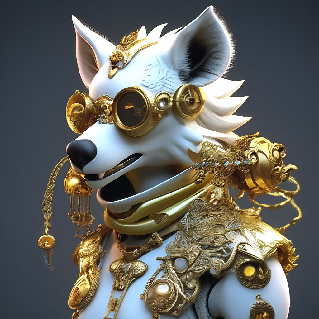 "White Biomechanical Hyena Pilot, Flight glasses, Gold teeth, Scarf ...