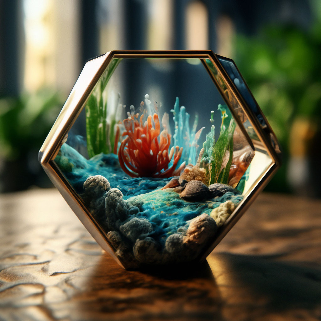 "The glass polyhedron has a diverse underwater micro world, high detail ...
