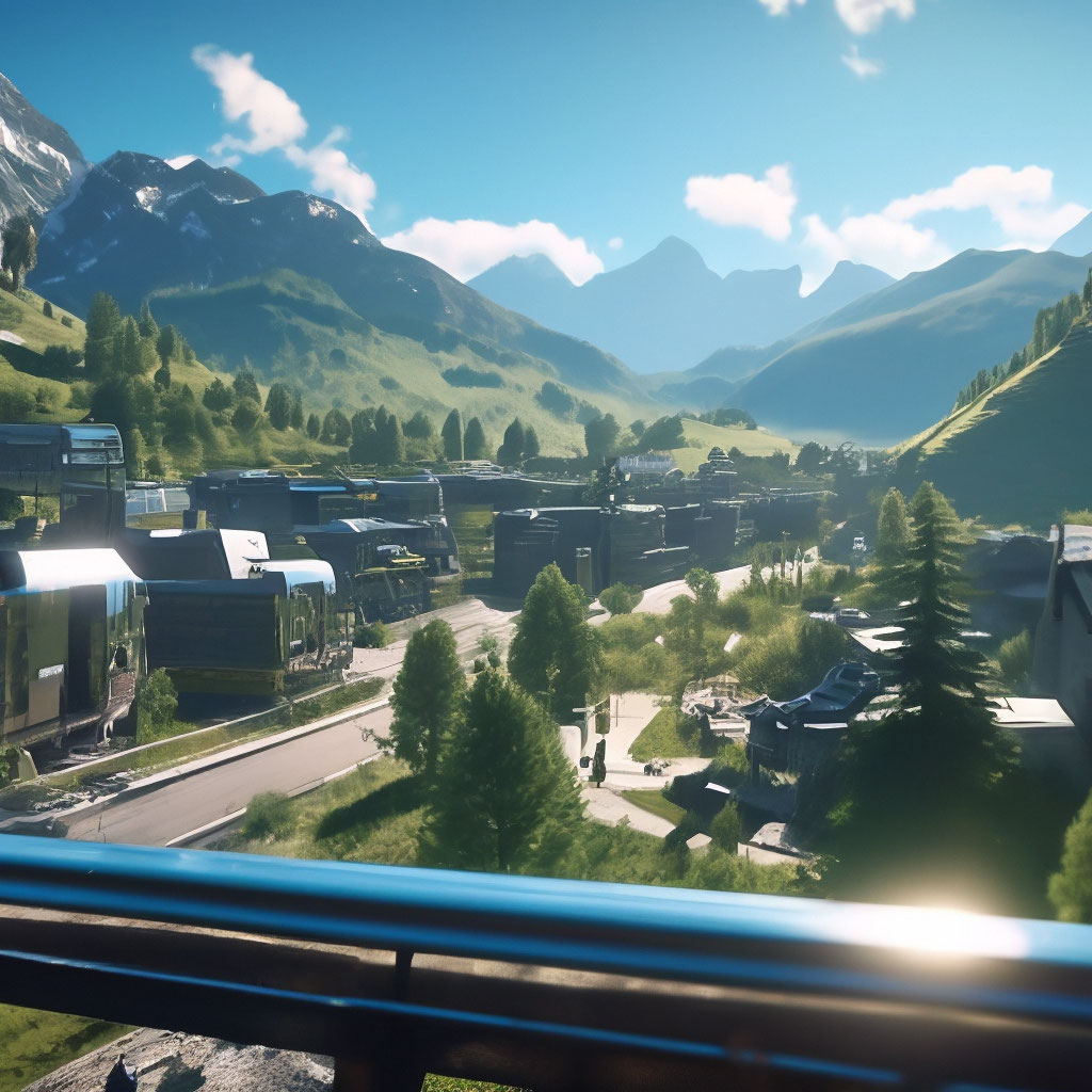 "View from the window of a small town surrounded by low mountains ...