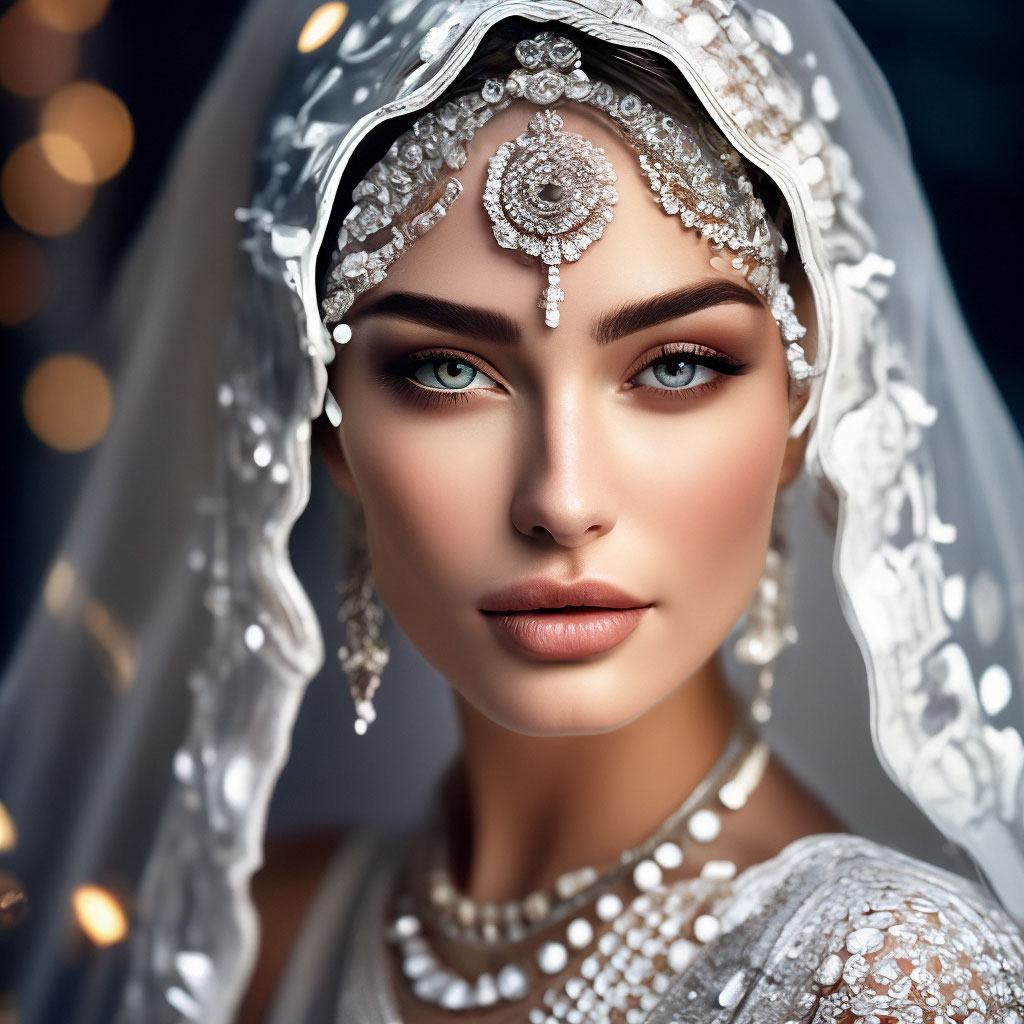 "Passionate, happy Turkish bride, hair and face covered with the finest ...