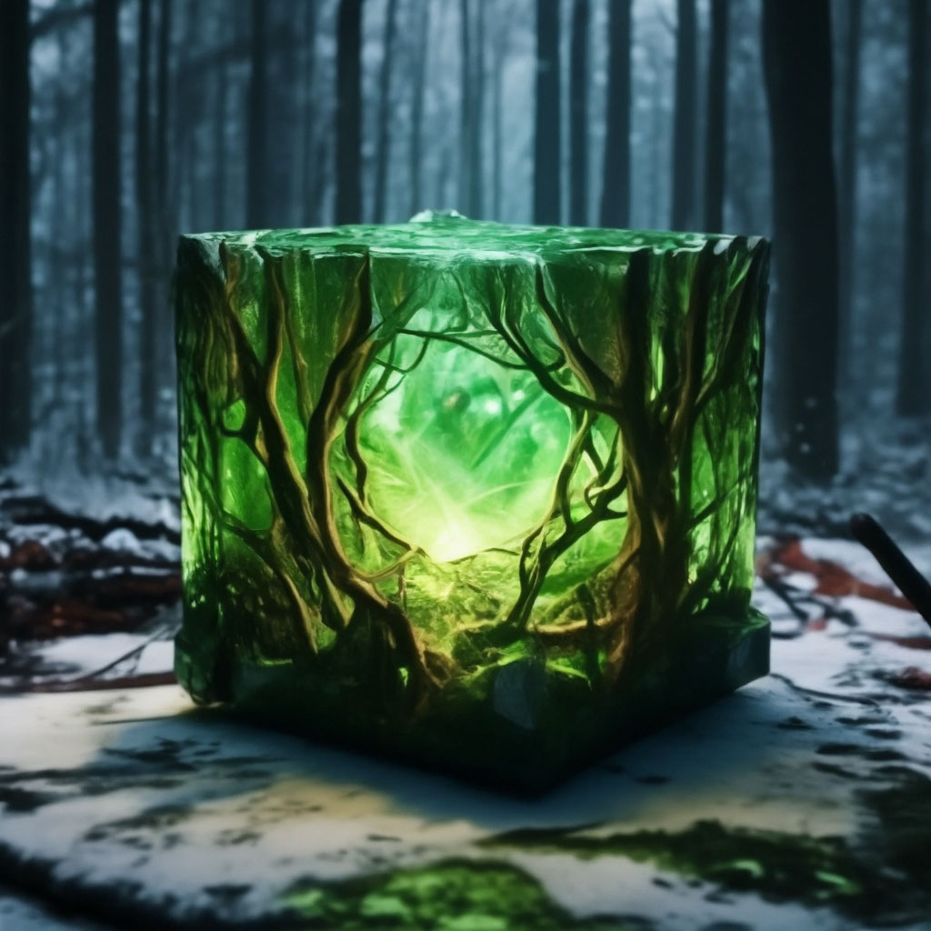 "Crystal cube from the roots of metril neon light green from the ...