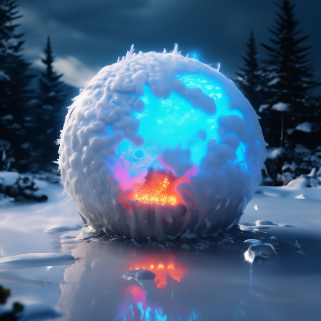 "The neon snowball is melting" — image created in Shedevrum