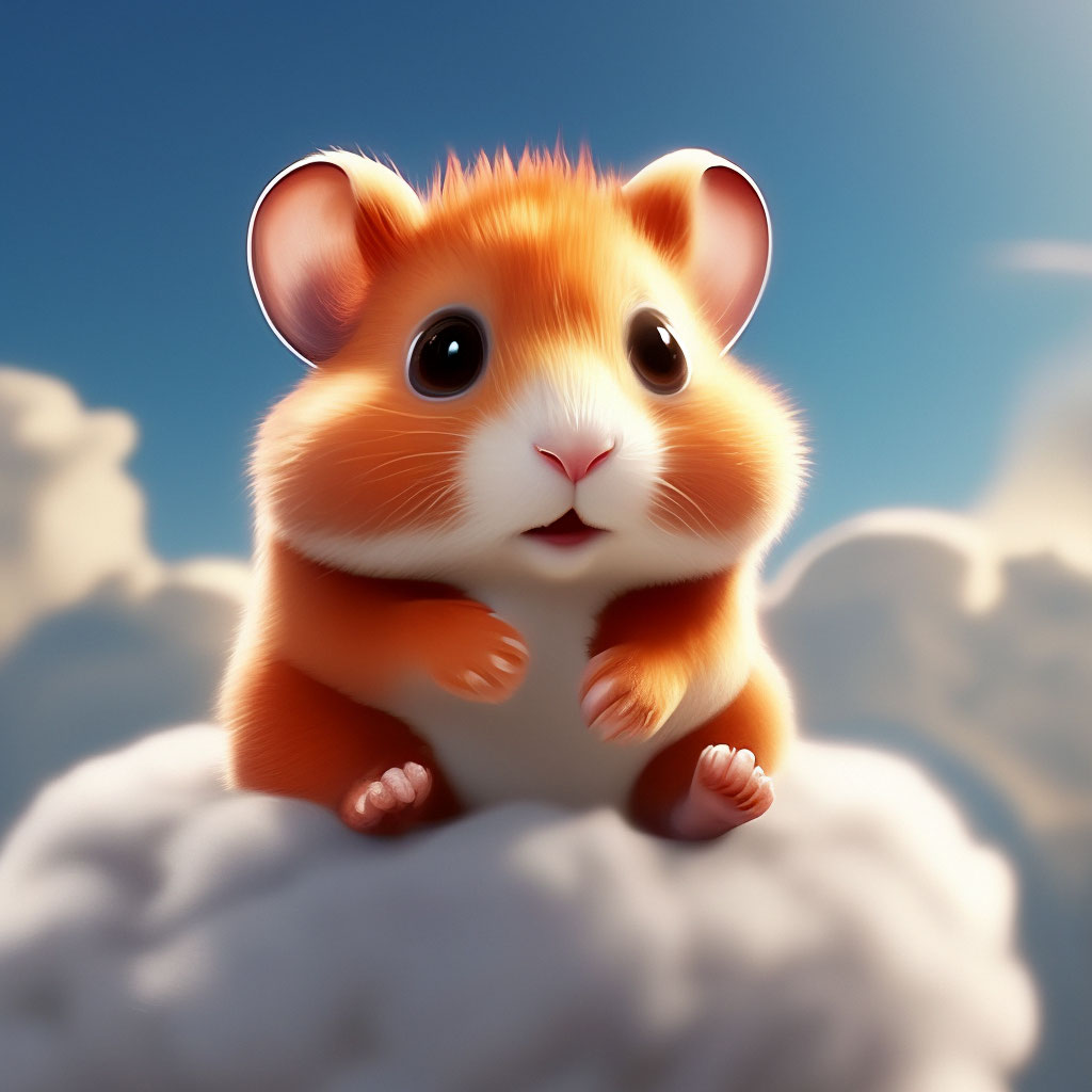 "Cute red-haired hamster with big kind eyes sits on a cloud ...