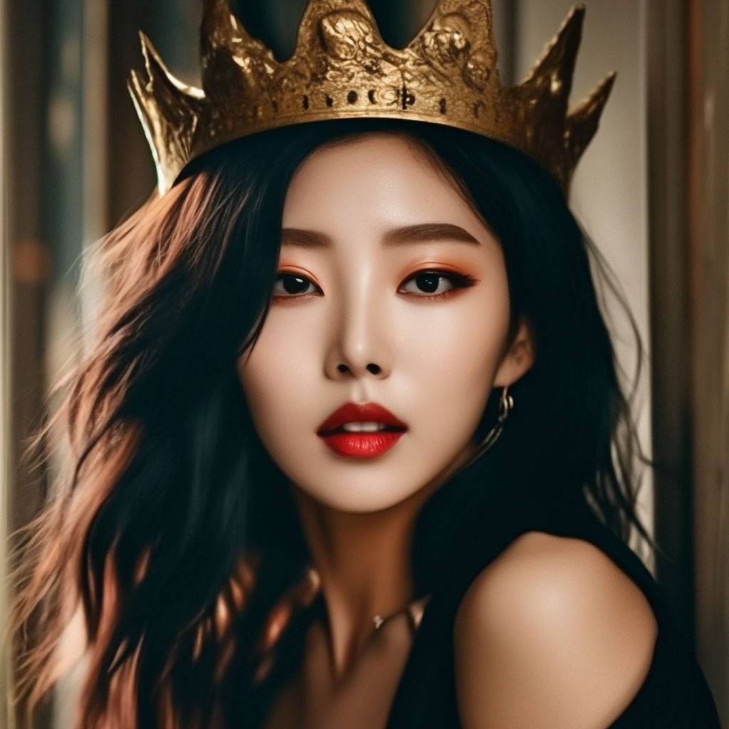 "Wheein mamamoo , crown evening makeup, light half smile, winks ...