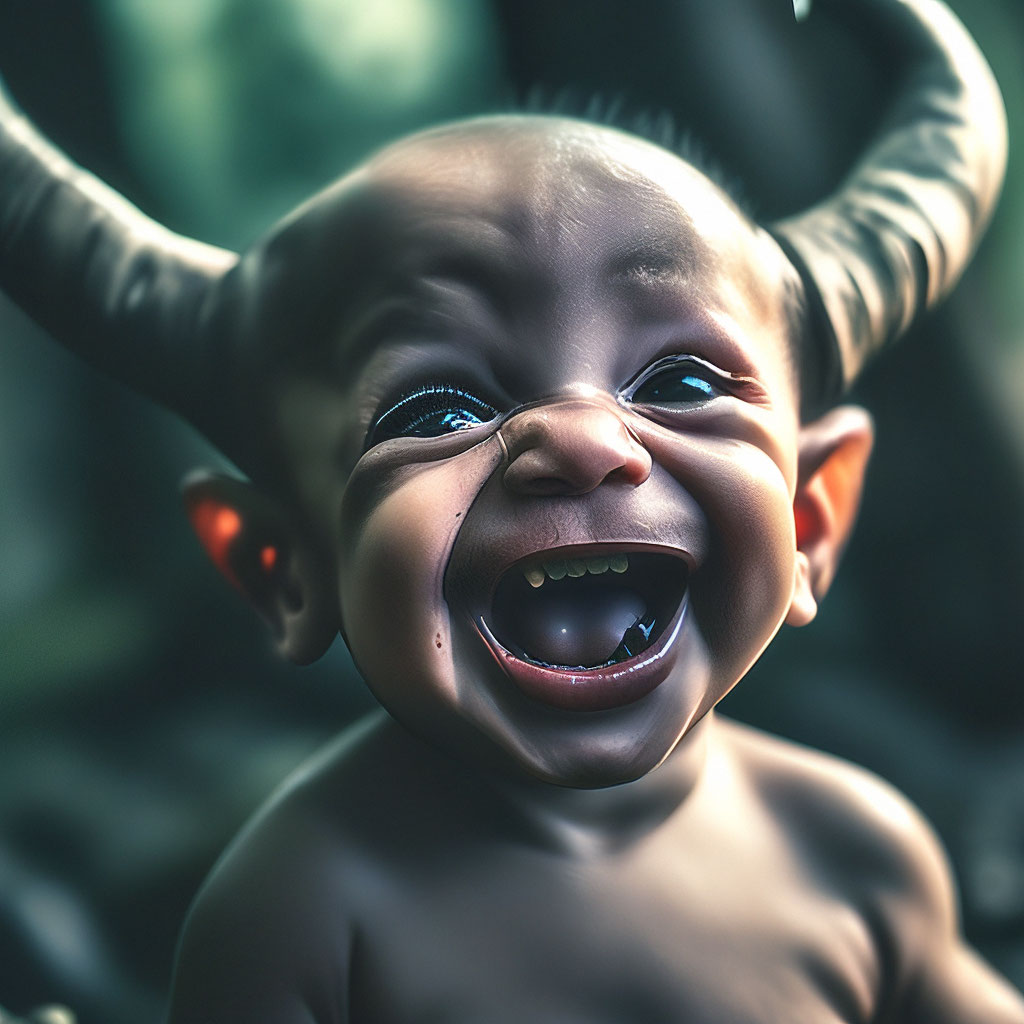 "Creep funny little baby imp has fucked up and laughs, small horns ...