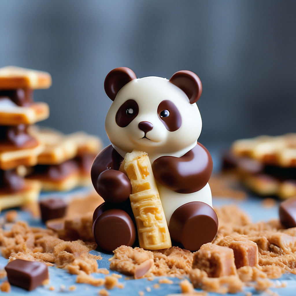 "Chocolate panda figurine, bamboo sprinkled with waffle crumbs, photo ...