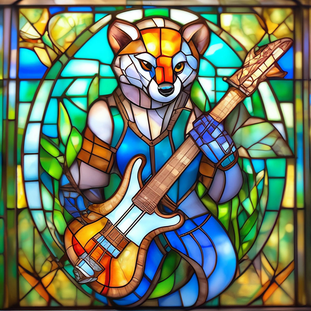 "Anthropomorphic very beautiful guitarist Ermine + sable + wolverine ...