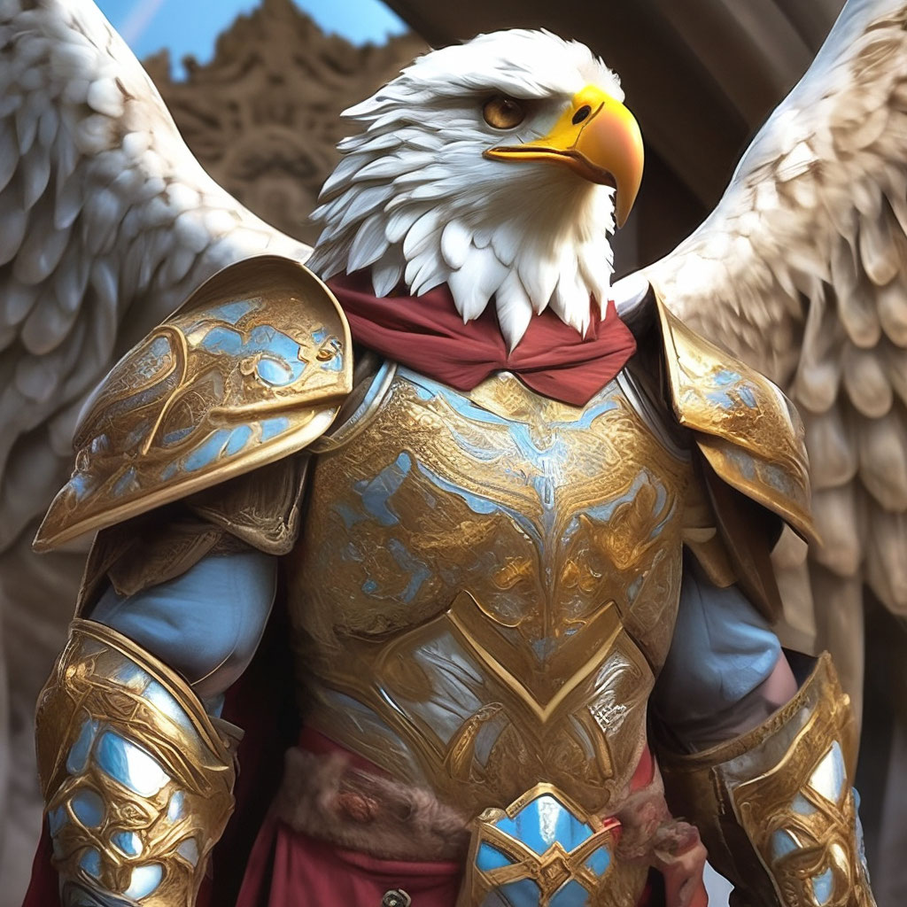"Eagle eagle-bodybuilder, in fantasy armor" — image created in Shedevrum