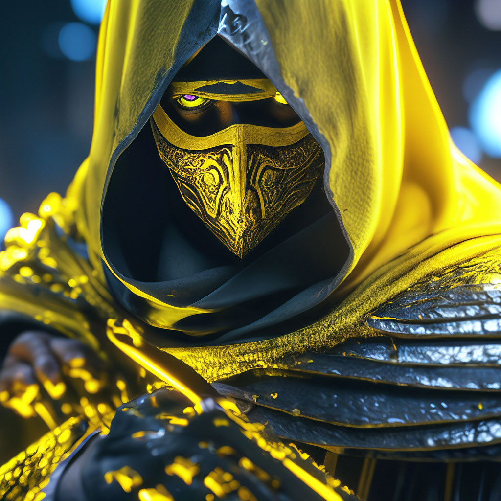 "Assassin, Full Body, Hyper Realism, High Detail, Black, Yellow, Neon ...