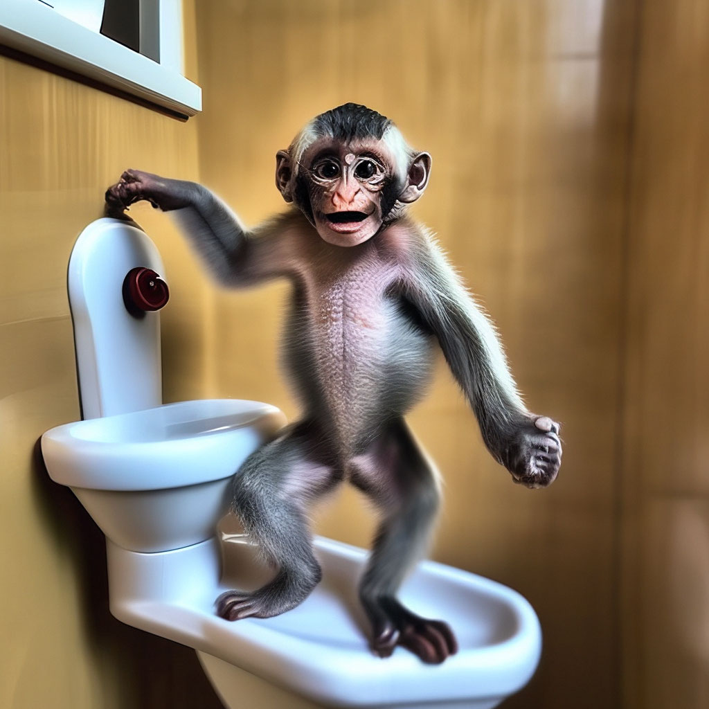 "Skinny monkey dancing on the toilet" — image created in Shedevrum