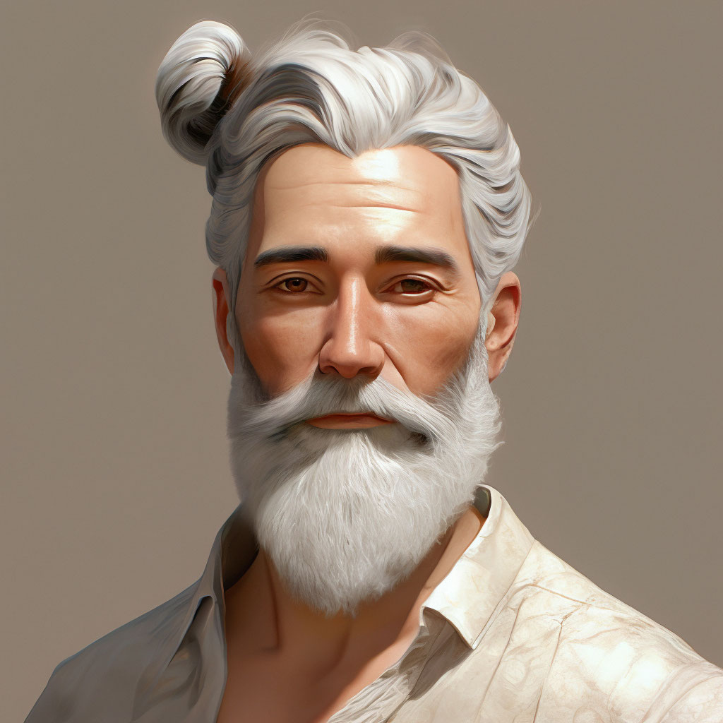 "Man, without hair but with a small dark beard ,wide cheekbones ...