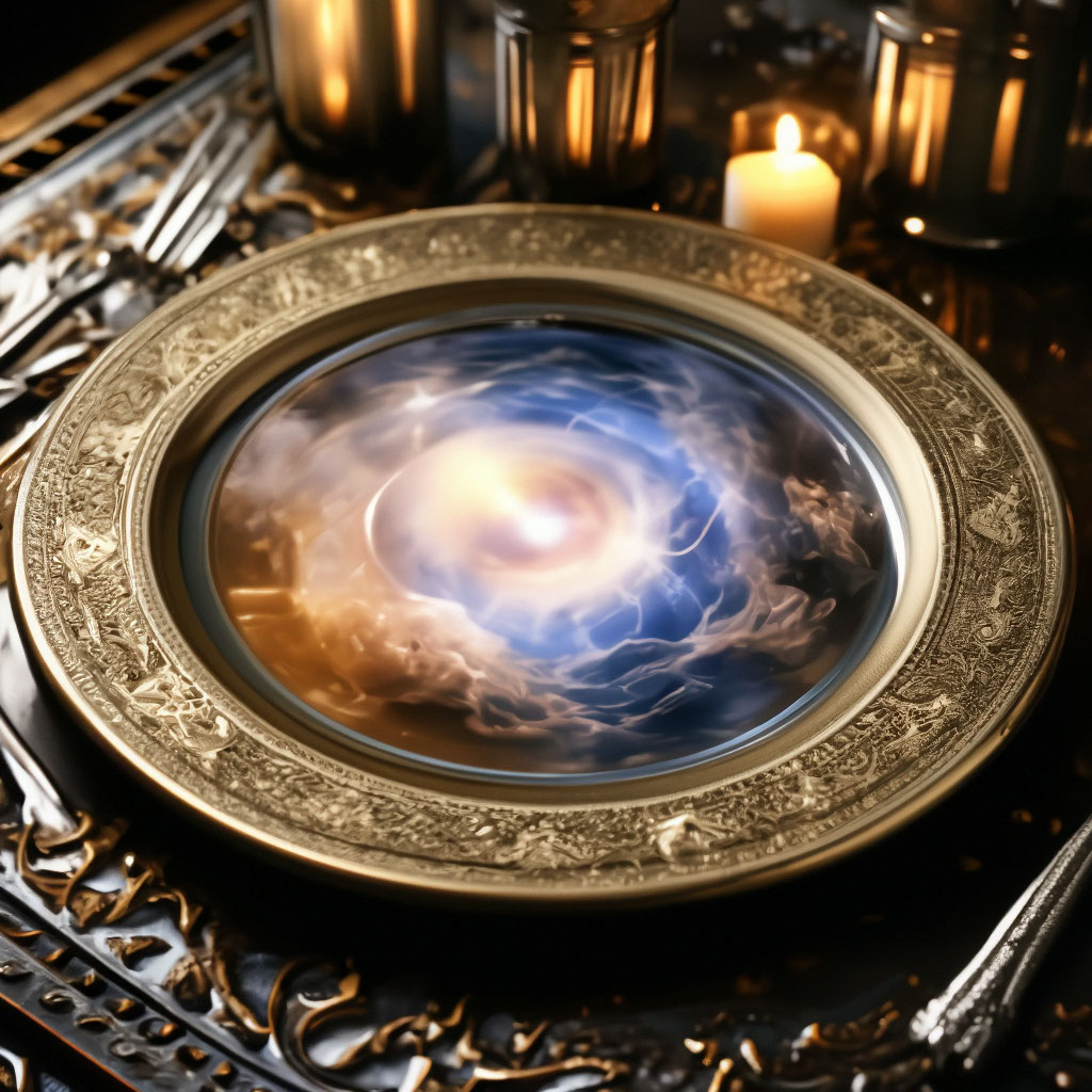 "On a magic plate with a border + coherently+ lies a heavenly bullseye ...
