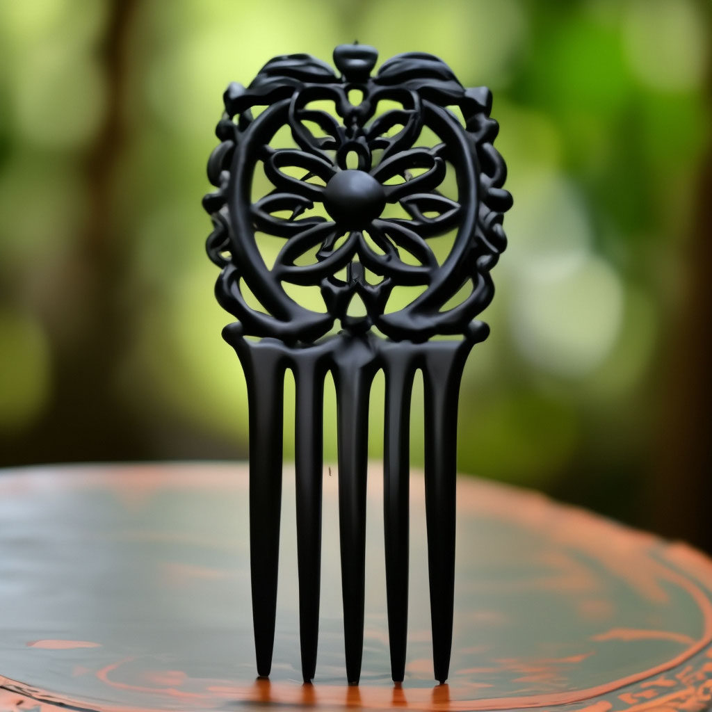 "Carved delicate ebony hair comb, african style" — image created in ...