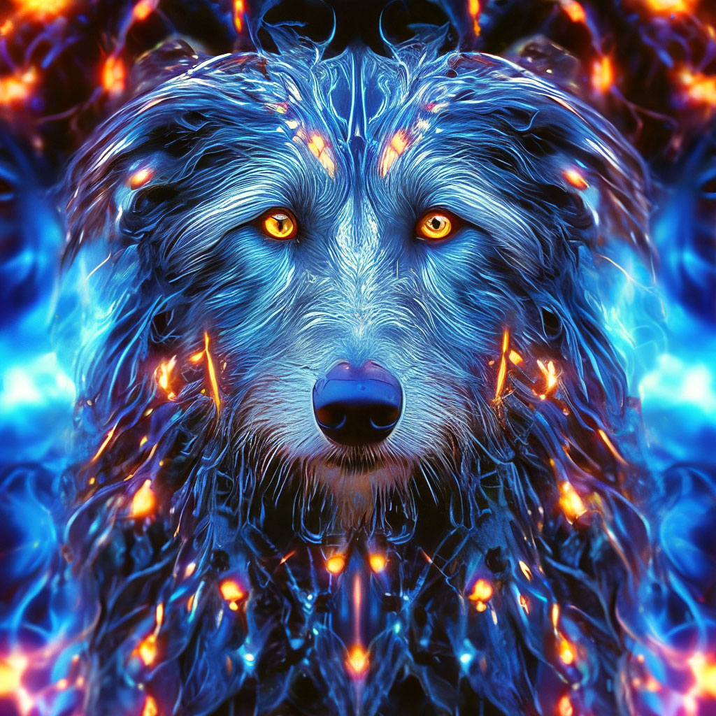"Beautiful Irish wolfhound, consists of fractals and water, fairy elf ...