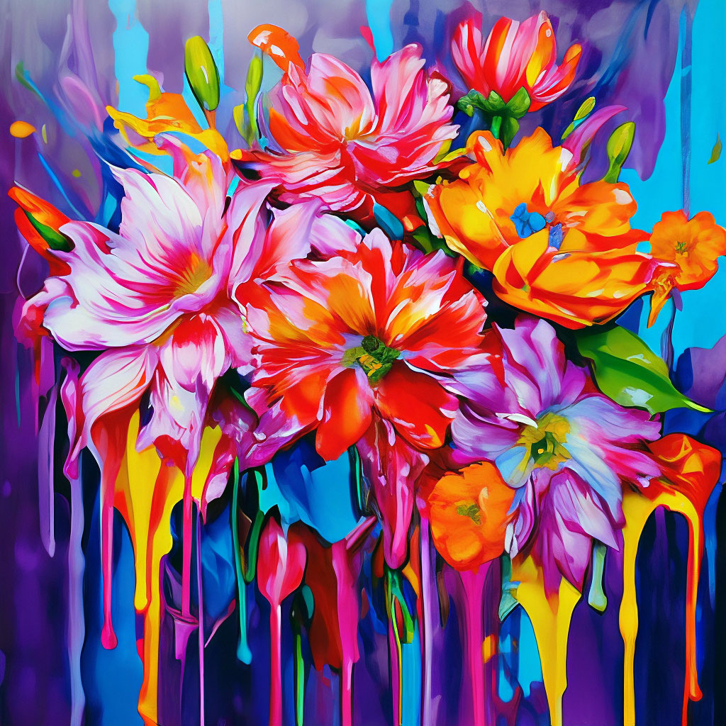 "Bouquet of flowers dripping art, juicy, bright" — image created in ...