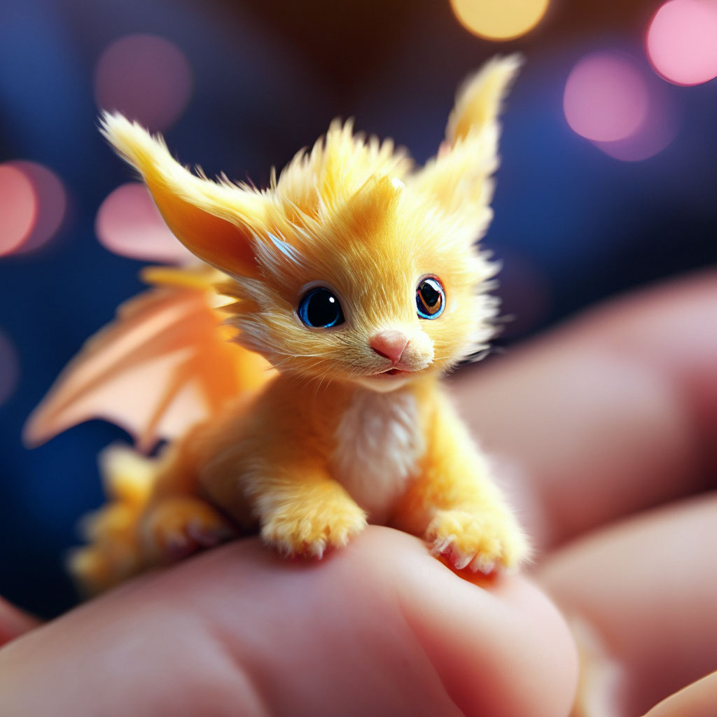 "Mini dragon small,tiny,cute, gently yellow fluffy kitten with peach ...