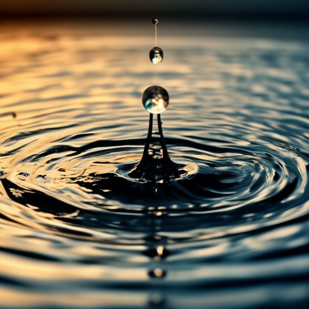 "Hyperrealistic image, transparent superrealistic drop, a drop falls ...