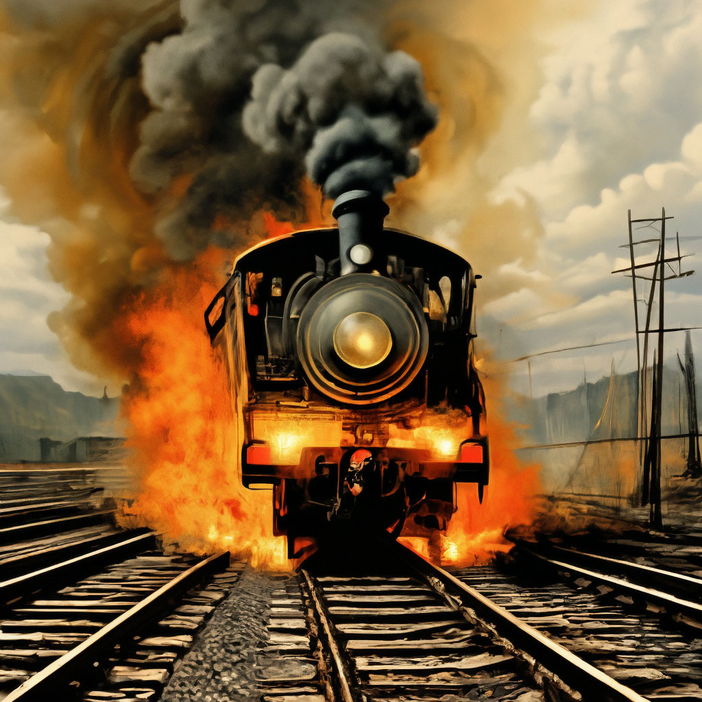 "Burning drive, on a burning train" — image created in Shedevrum