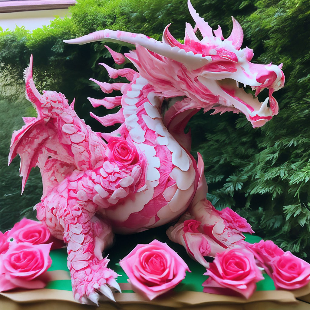"Dragon consisting of rose petals" — image created in Shedevrum