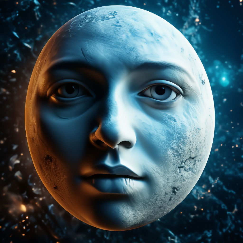"The moon with a human face" — image created in Shedevrum