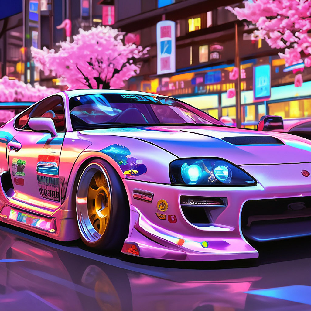 "Toyota Supra, night, cherry blossoms, jdm, tuning, high detail, drift ...