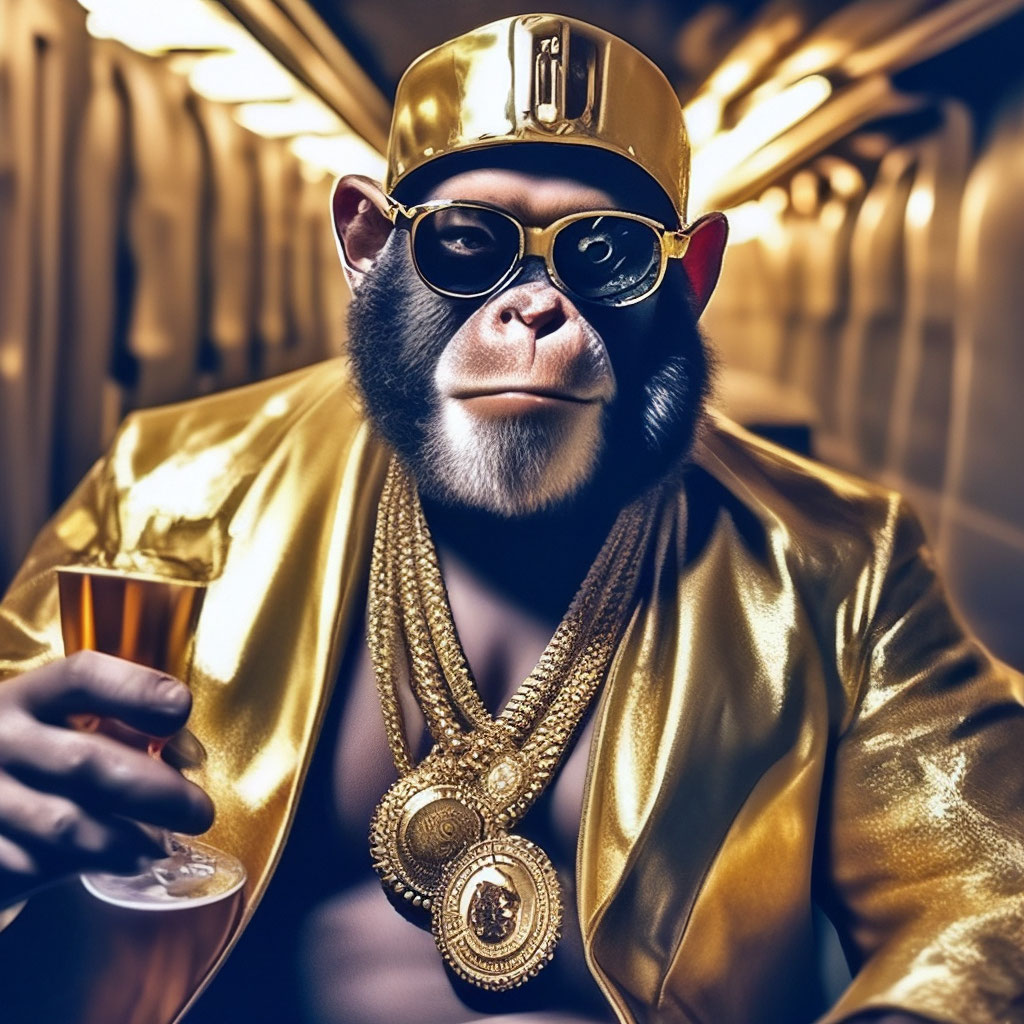 "Real monkey, dressed as rapper 50 Cent, vith black sunglasses, in ...