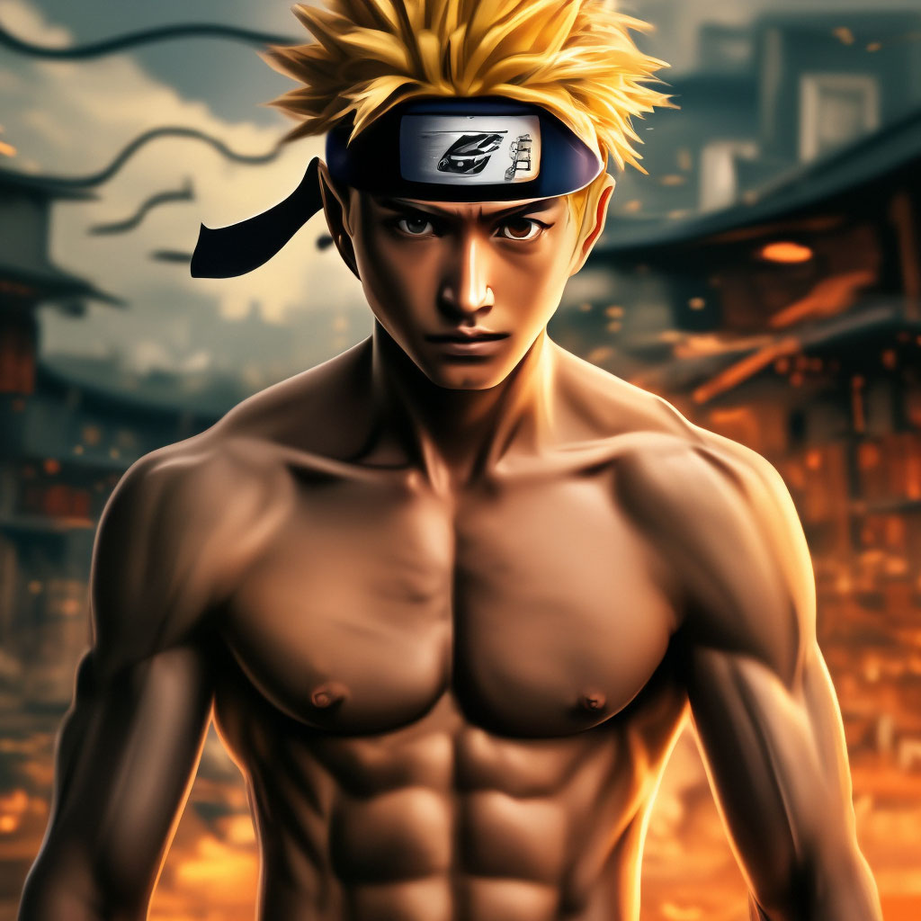 "Naruto trains with a press" — image created in Shedevrum