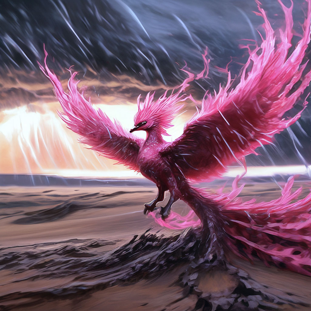 "©Anna P. pink phoenix in the black desert during a thunderstorm and ...