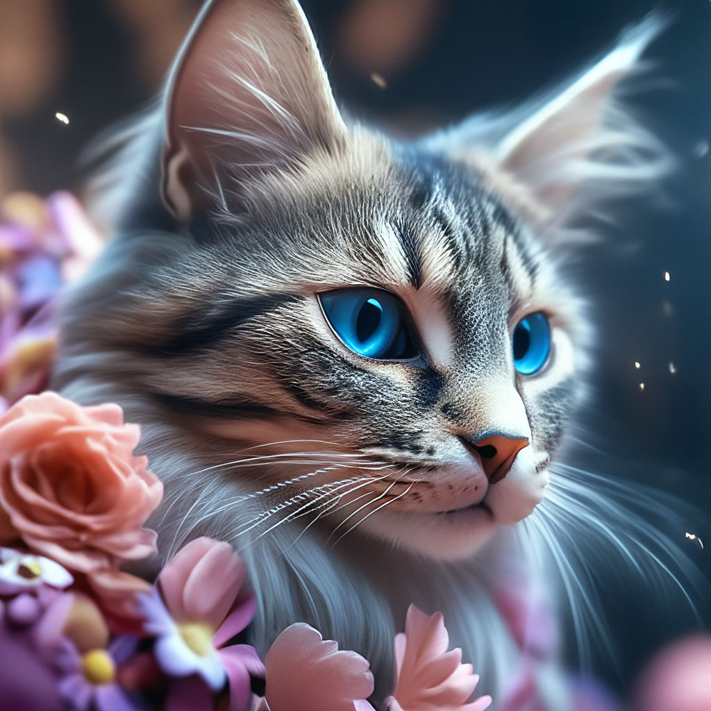 "Hyperrealism is beautiful, a cat made of flower petals , wool and ...