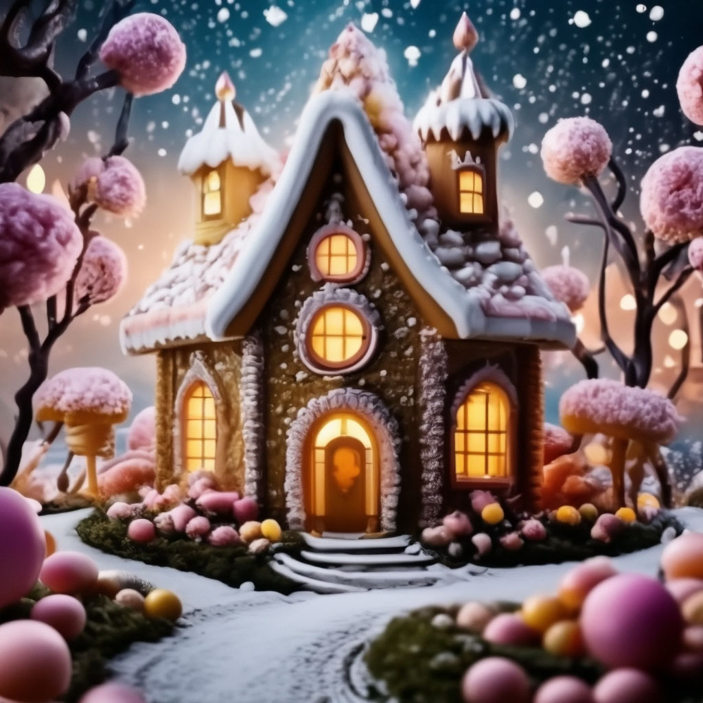"A house in a fabulous forest of sweets, trees made of powdered sugar ...
