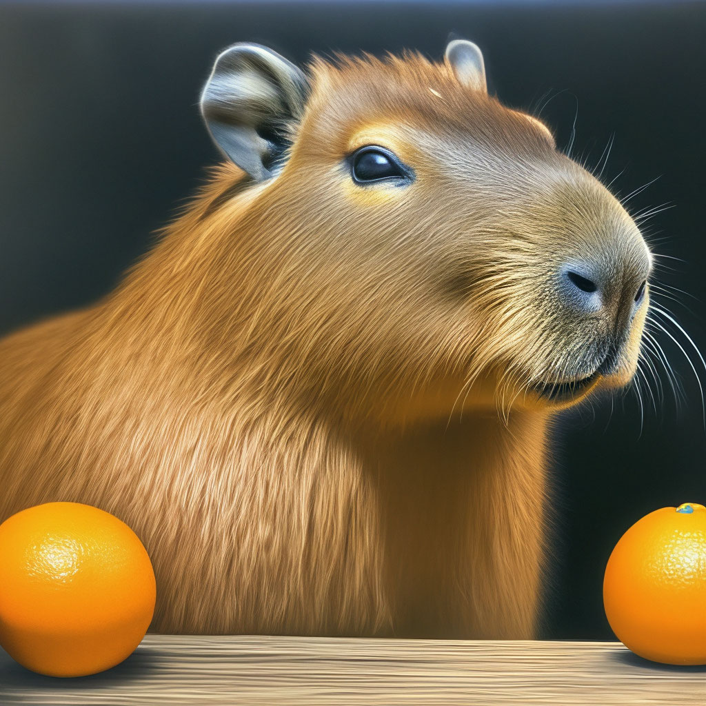 "Capybara with orange" — image created in Shedevrum