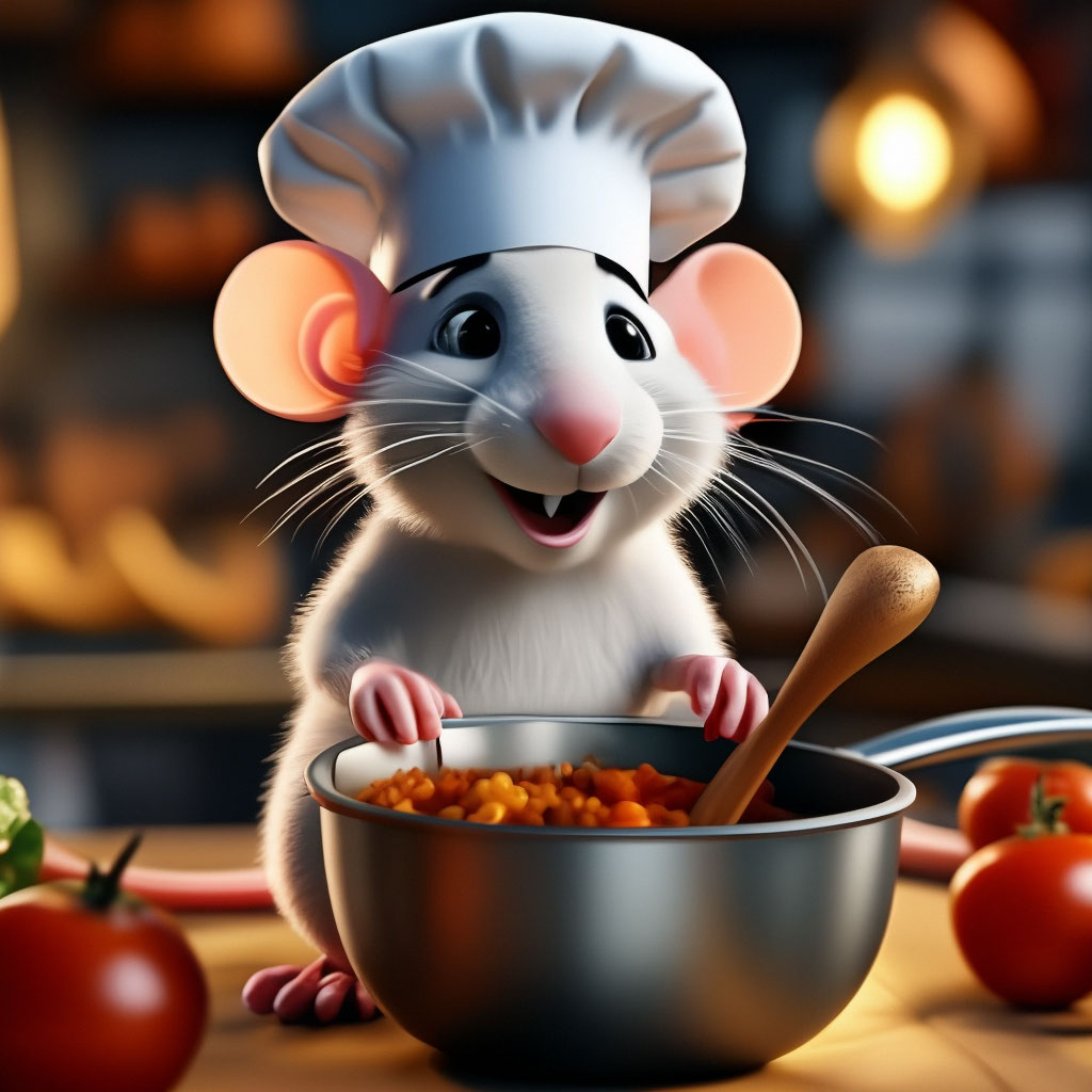 "Charming rat in a chef's hat, with a ladle in his paws, based on the ...