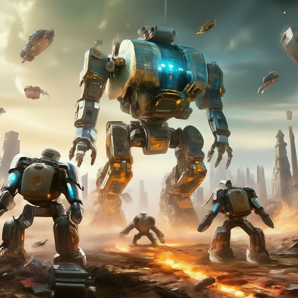 "Robots attacked the earth" — image created in Shedevrum