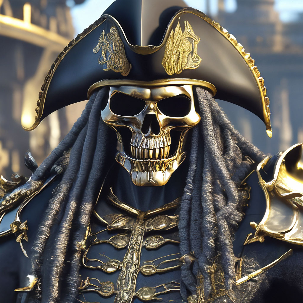 " undeath pirate,more details,black, gold detail,evil eyes, screamer ...