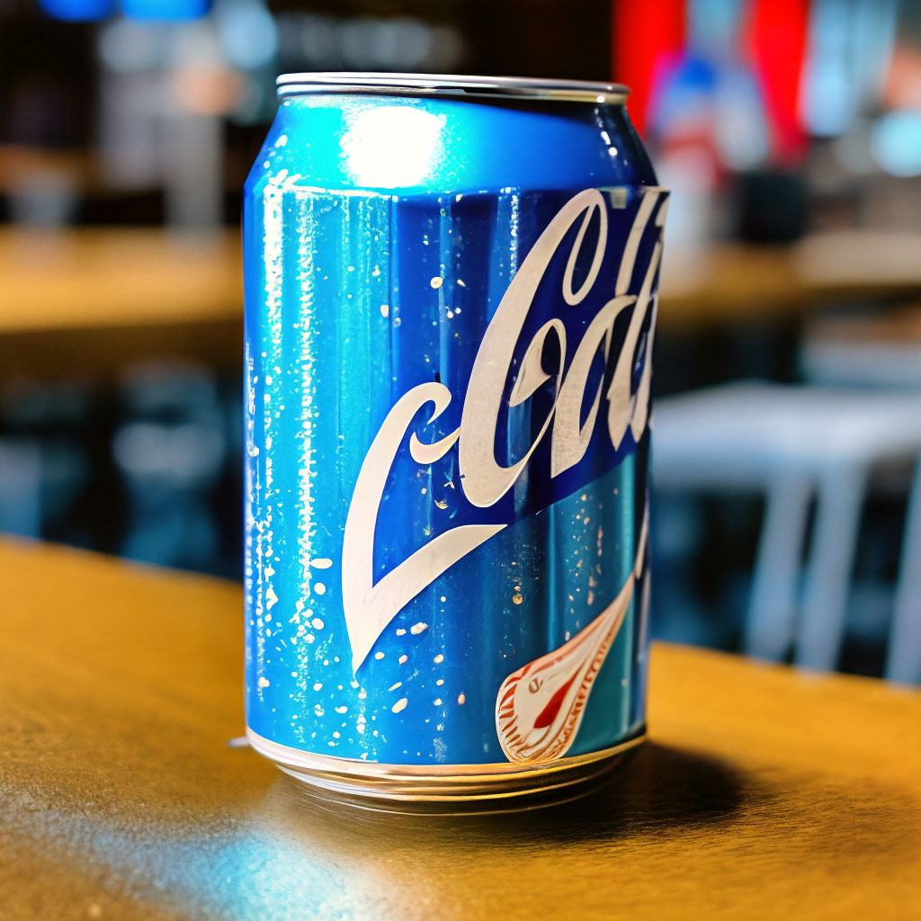 "A light blue can of cola" — image created in Shedevrum