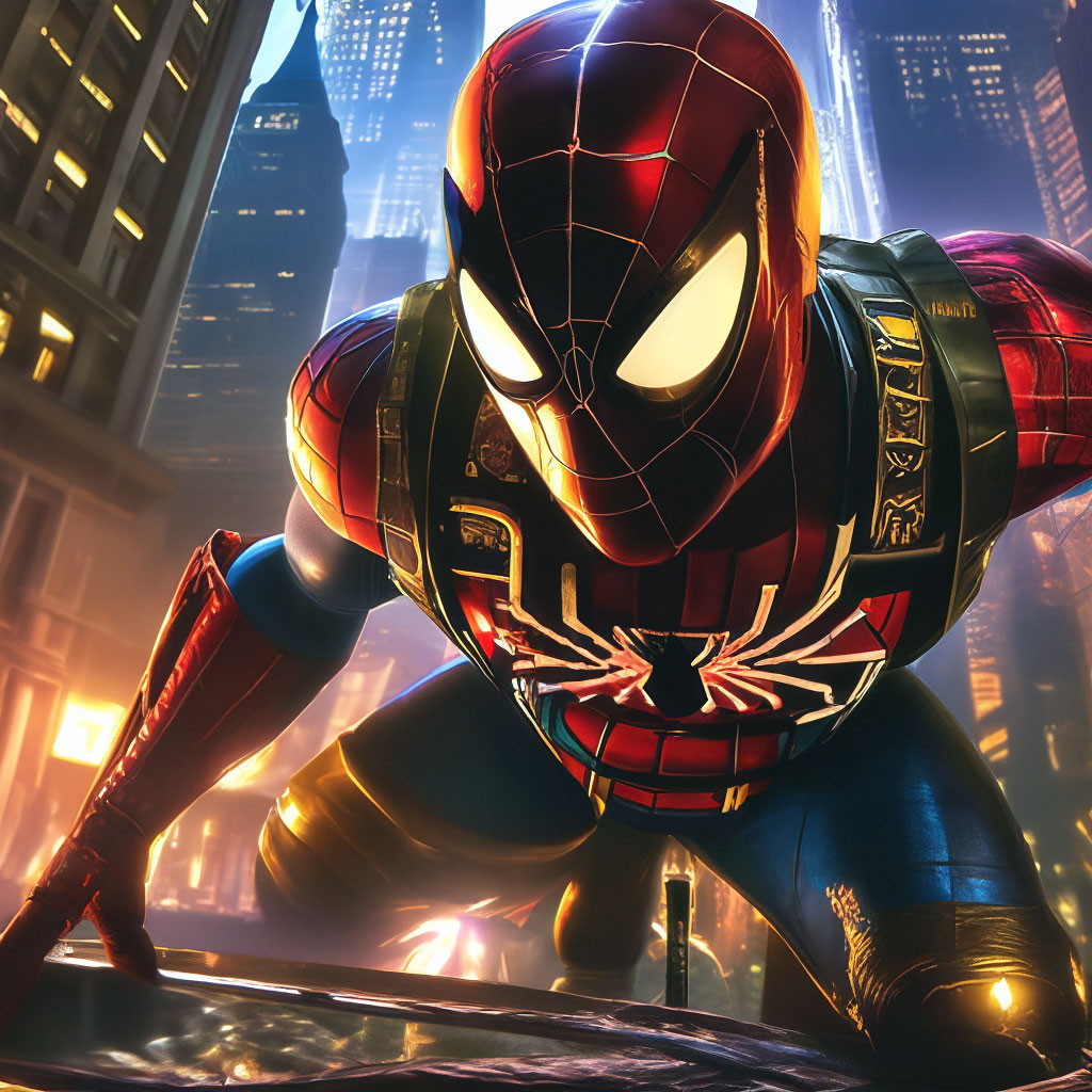 "New York at night through the eyes of Spider-Man" — image created in ...