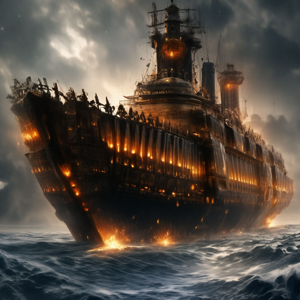 "The Emperor ship froze like an arrow" — image created in Shedevrum